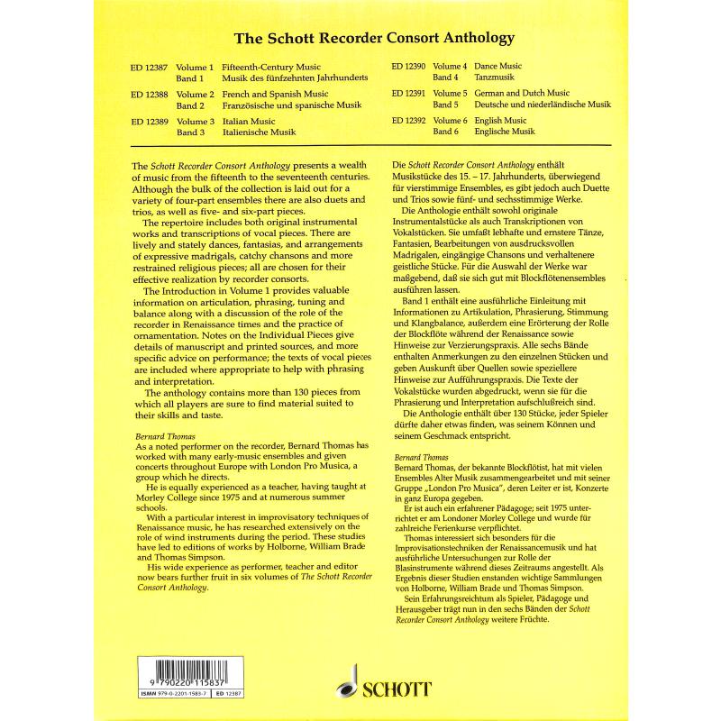The Schott Recorder Consort Anthology Vol. 1 - Fifteenth-Century Music ...